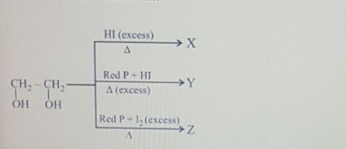 CH2-CH2 OH OH HI (excess) A Red P + HI A (excess) X X Z A | Filo