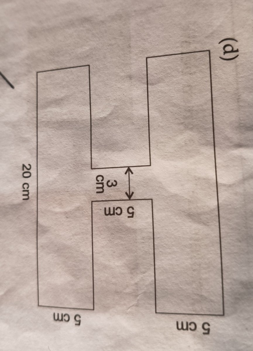 The image shows a shape composed of three rectangles. The dimensions prov..