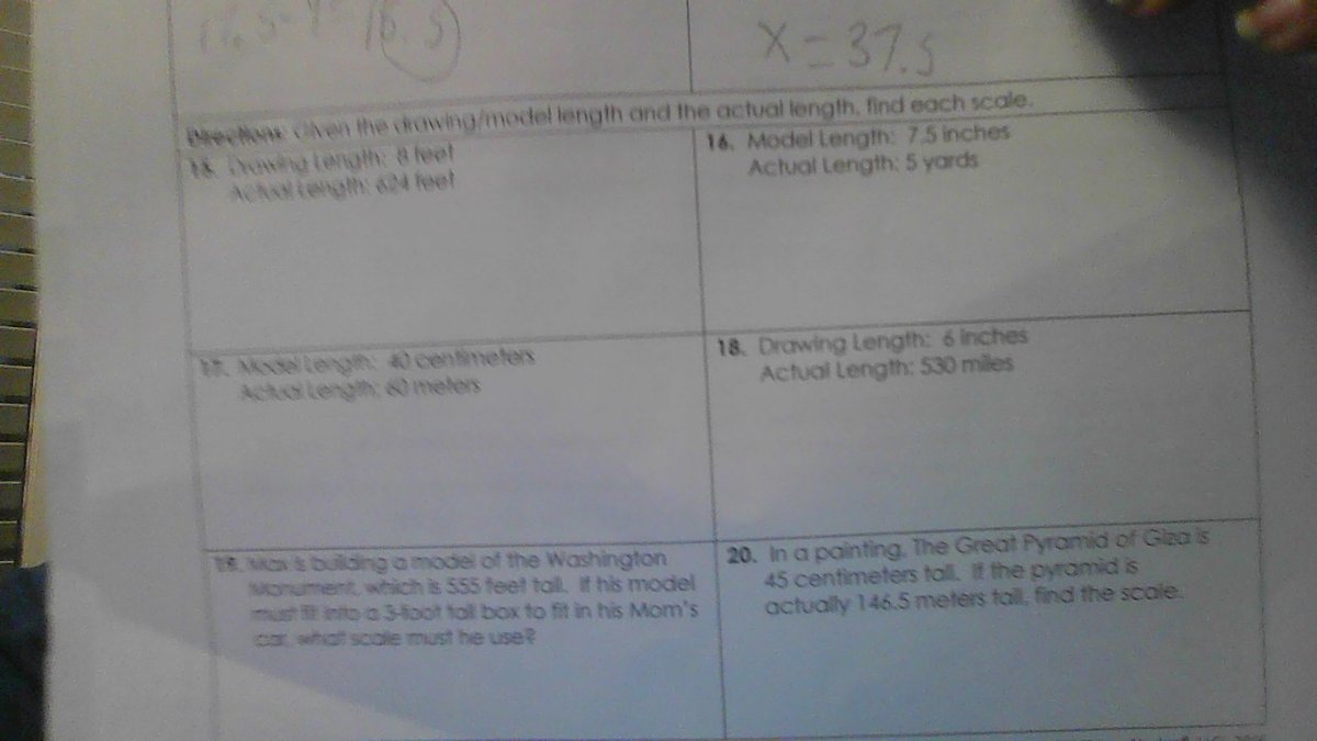 Directions: Given the drawing/model length and the actual length, find ea..