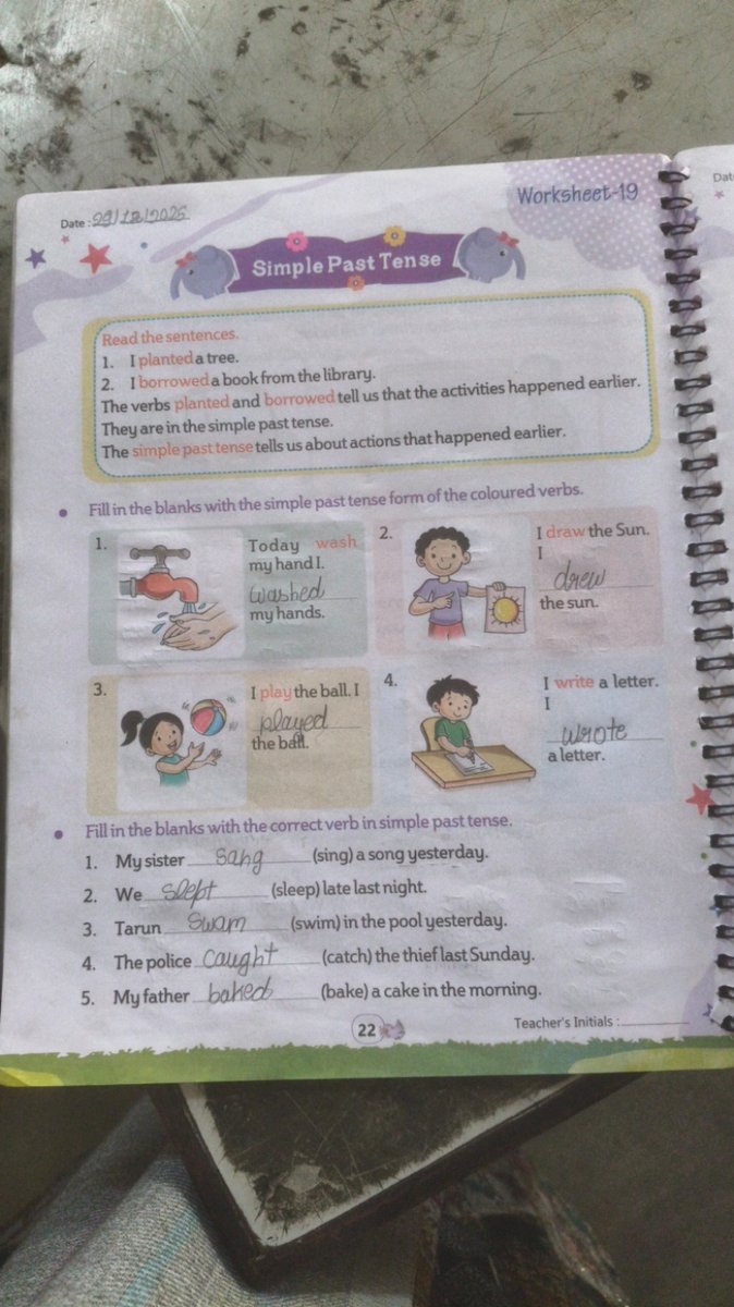 Worksheet-19 Simple Past Tense Read the sentences. I planted a tree. I