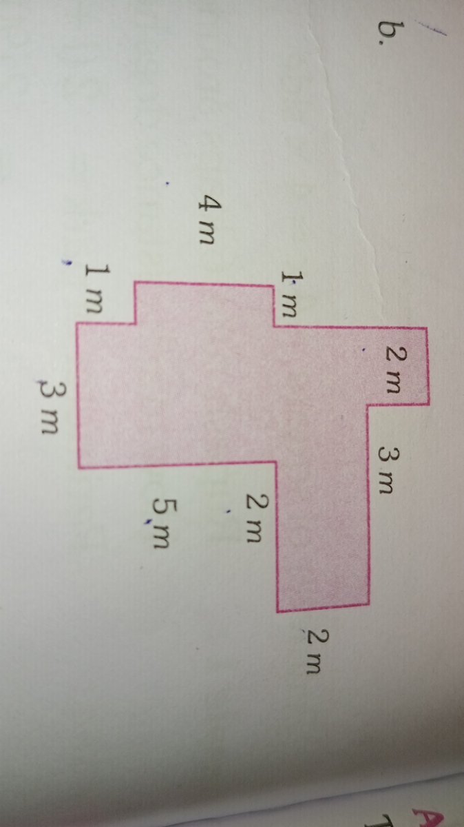The image shows a diagram of an irregular shape with various side lengths..