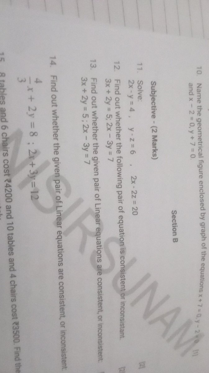Name the geometrical figure enclosed by graph of the equations x + 7 = 0,..