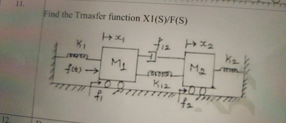 Find the Transfer function X1(S)/F(S) for the given mechanical system: D..