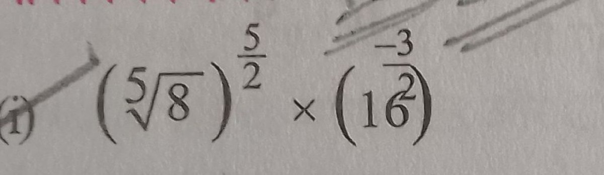 Simplify the expression: (5\sqrt{8})^{\frac{5}{2}} \times (16)^{-\frac{3..