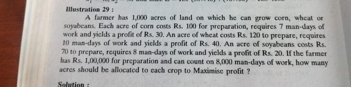 Illustration 29 : A farmer has 1,000 acres of land on which he can grow c..