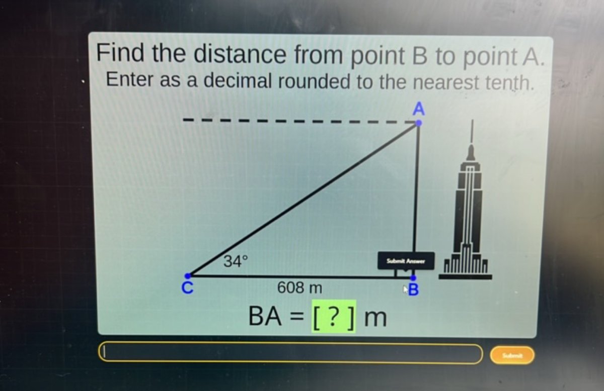 Find the distance from point B to point A. Enter as a decimal rounded to