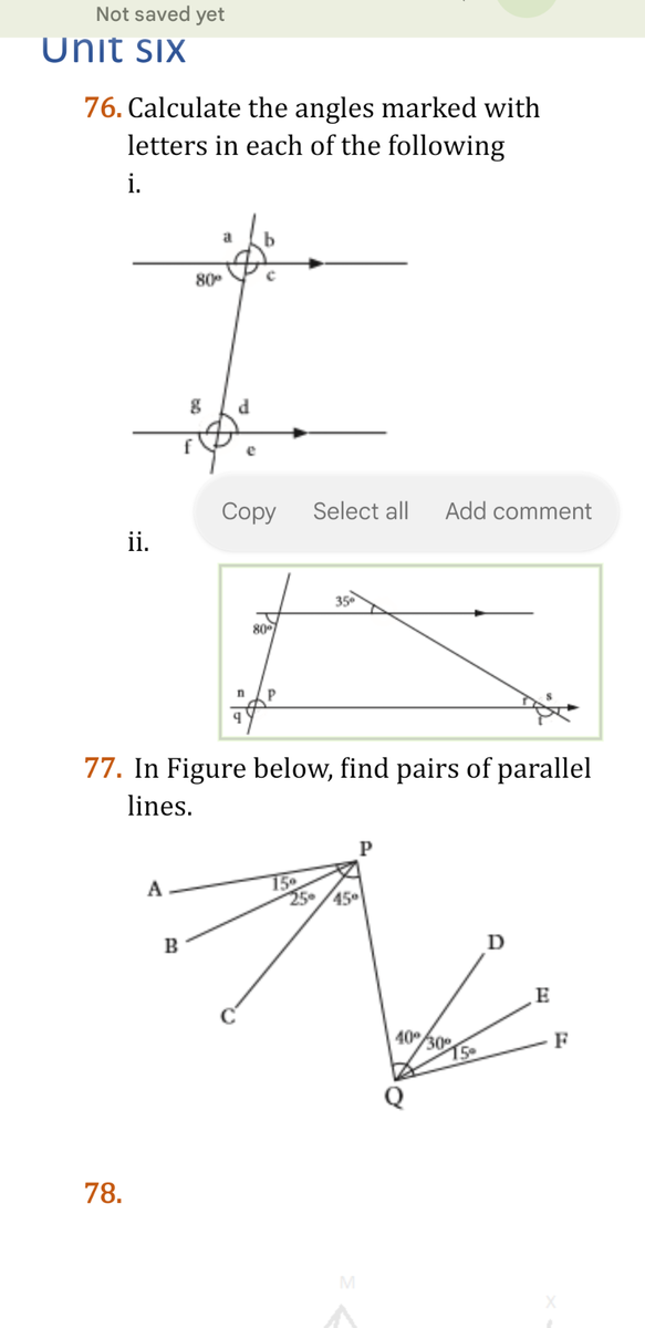 Calculate the angles marked with letters in each of the following i. [Dia..