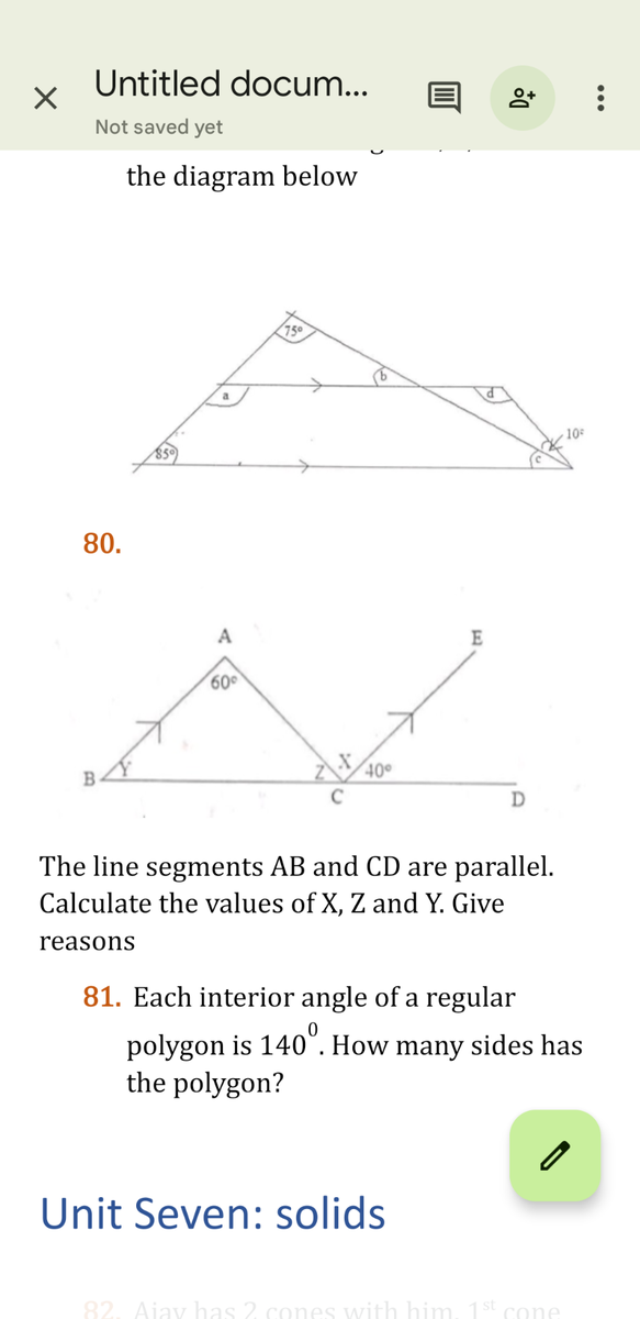 The line segments AB and CD are parallel. Calculate the values of X, Z an..