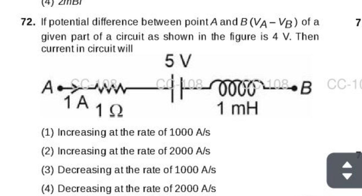 If potential difference between point A and B \left( V _ { A } - V _ { B