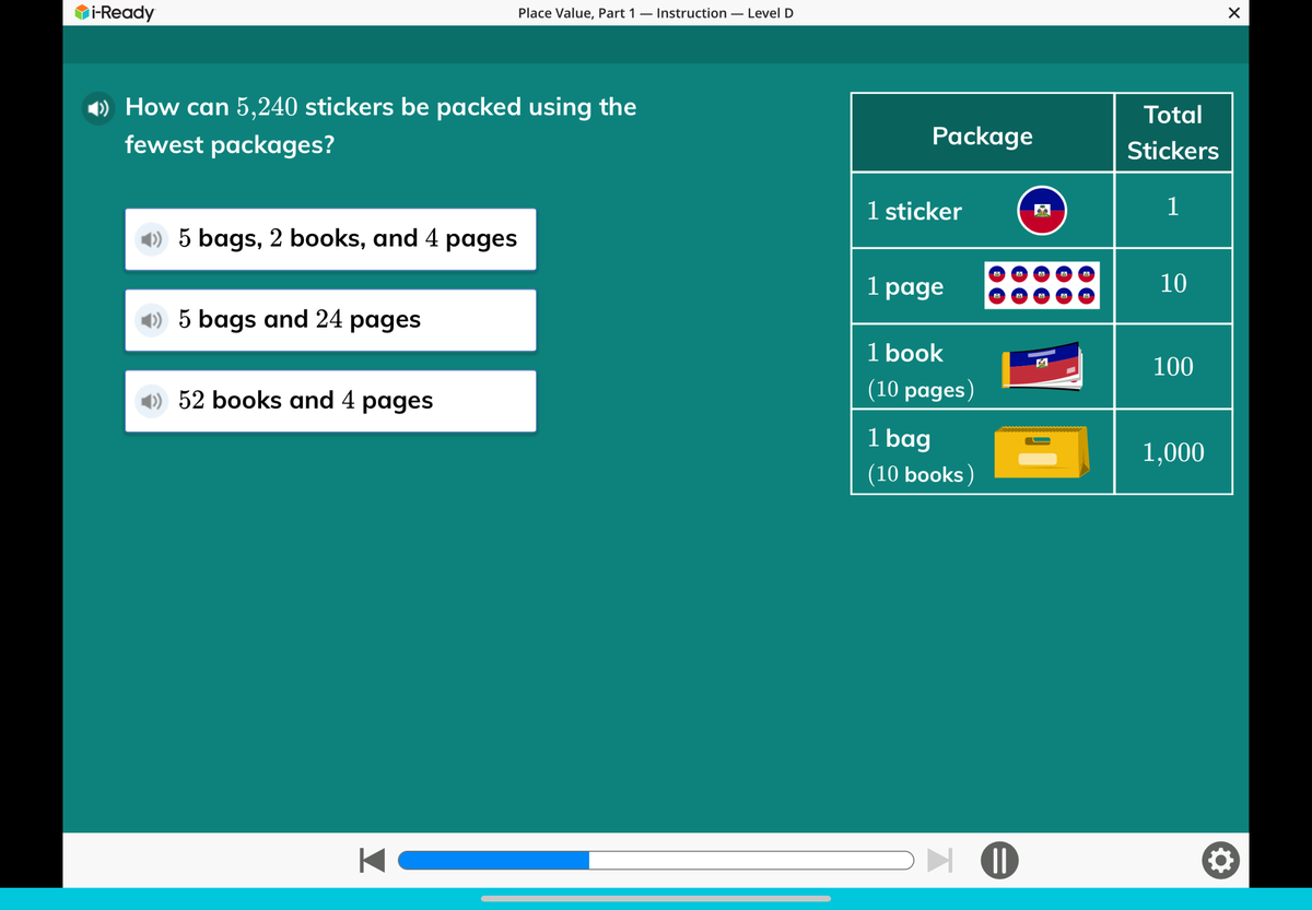 i-Ready Place Value, Part 1 - Instruction - Level D How can 5,240 sticke..