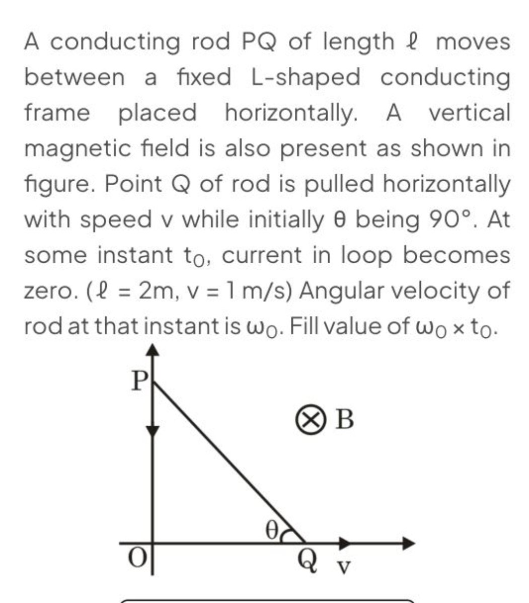 A conducting rod PQ of length l moves between a fixed L-shaped conducting..