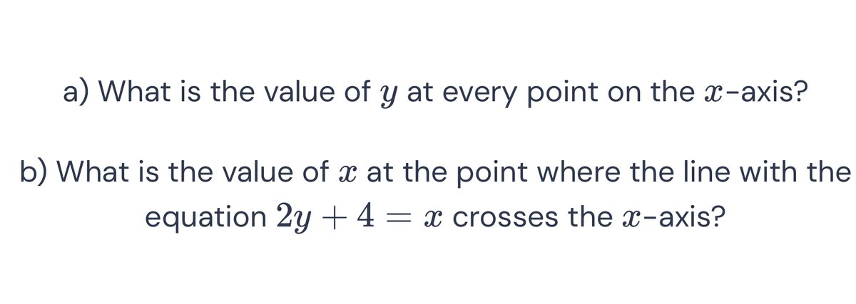a) What is the value of y at every point on the x-axis? b) What is the va..