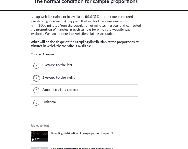 The normal condition for sample proportions A map website claims to be a..