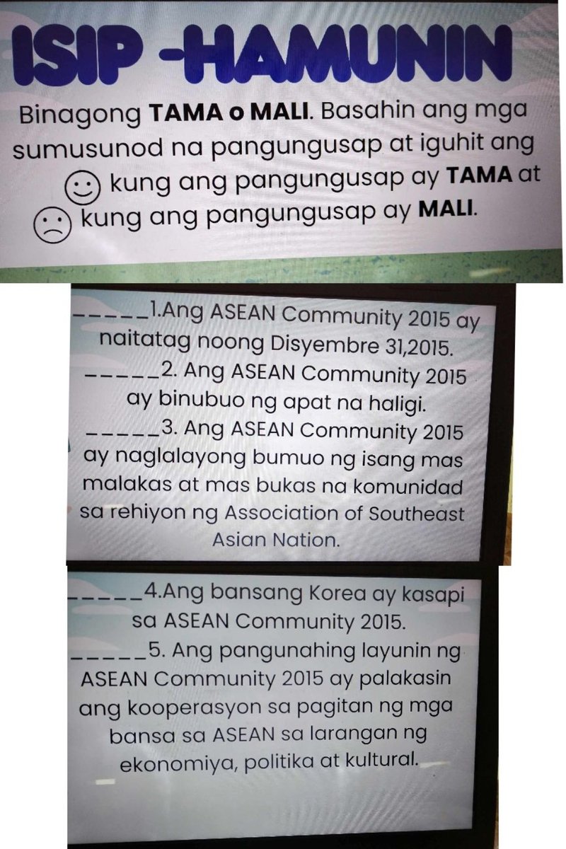 Binagong TAMA o MALI. Basahin ang mga sumusunod na pangungusap at iguhit