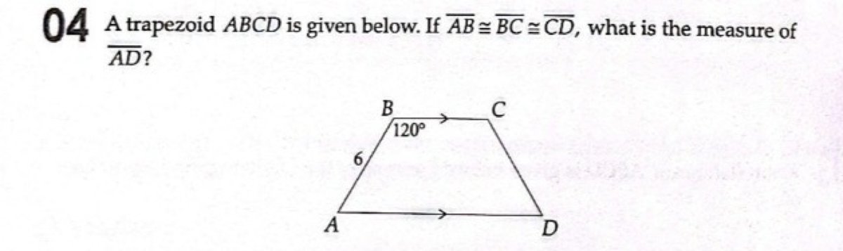A trapezoid ABCD is given below. If AB = BC = CD, what is the measure of