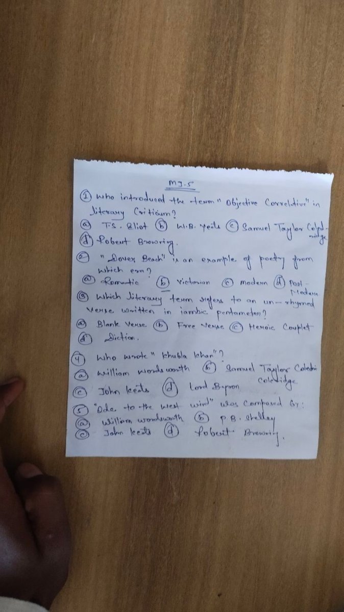 Here are some multiple-choice questions related to English literature: W..