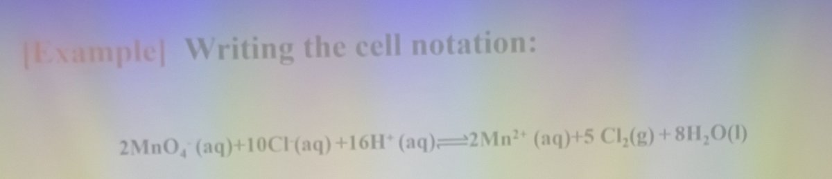 [Example] Writing the cell notation: 2MnO_4^- (aq) + 10Cl^- (aq) + 16H^+..