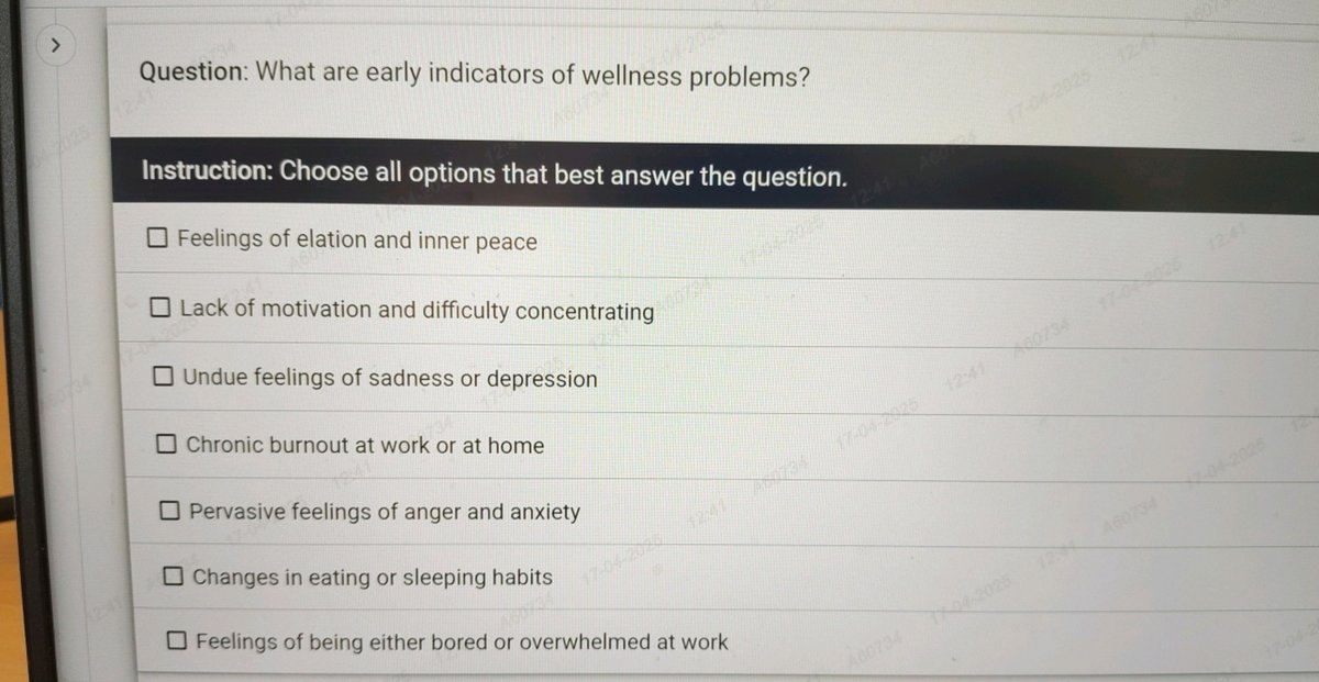 Question: What are early indicators of wellness problems? Instruction: C..