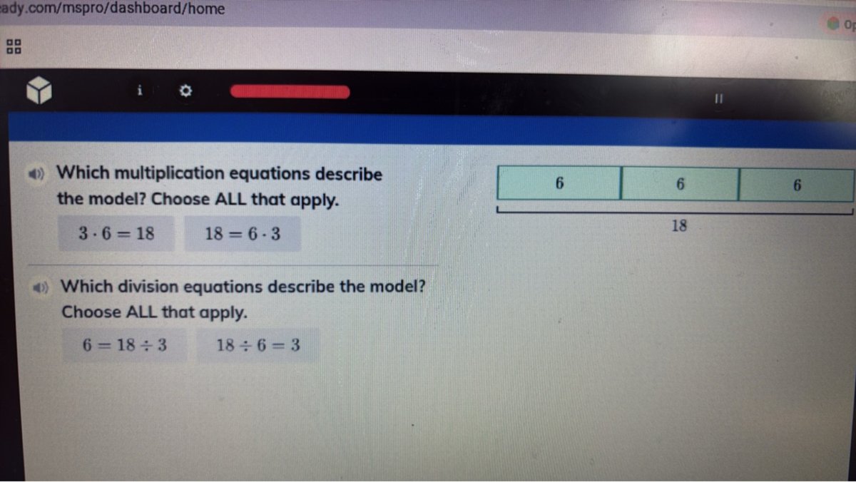Which multiplication equations describe the model? Choose ALL that apply...
