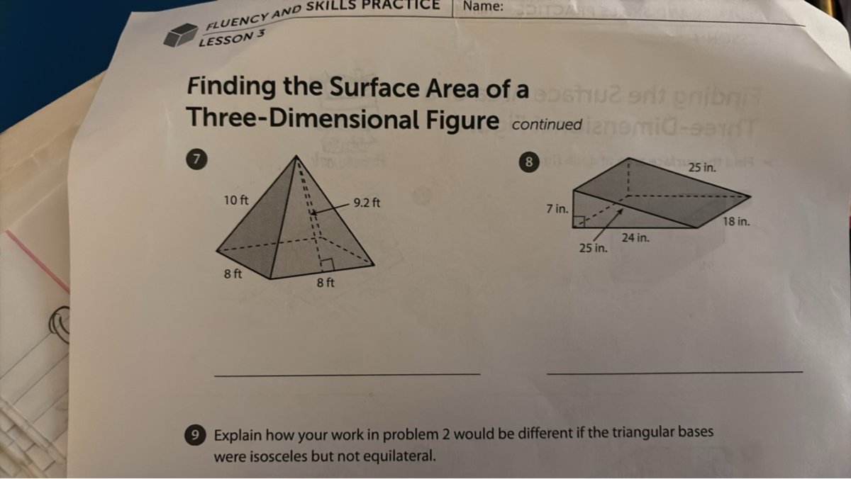 Finding the Surface Area of a Three-Dimensional Figure continued Diagram..