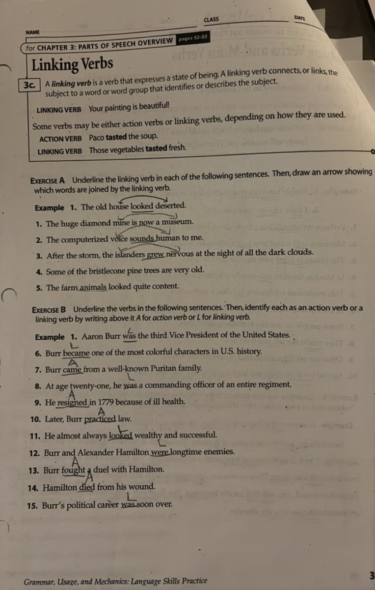 Linking Verbs 3c. A linking verb is a verb that expresses a state of bei..
