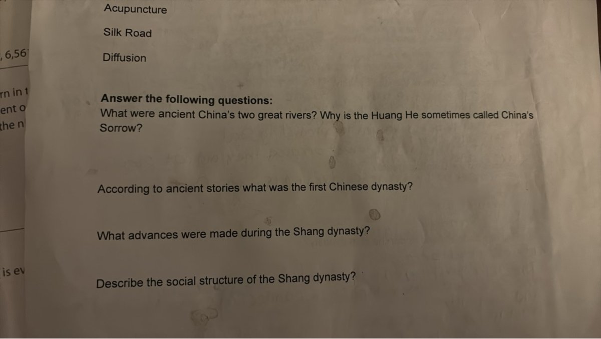 Answer the following questions: What were ancient China's two great rive..