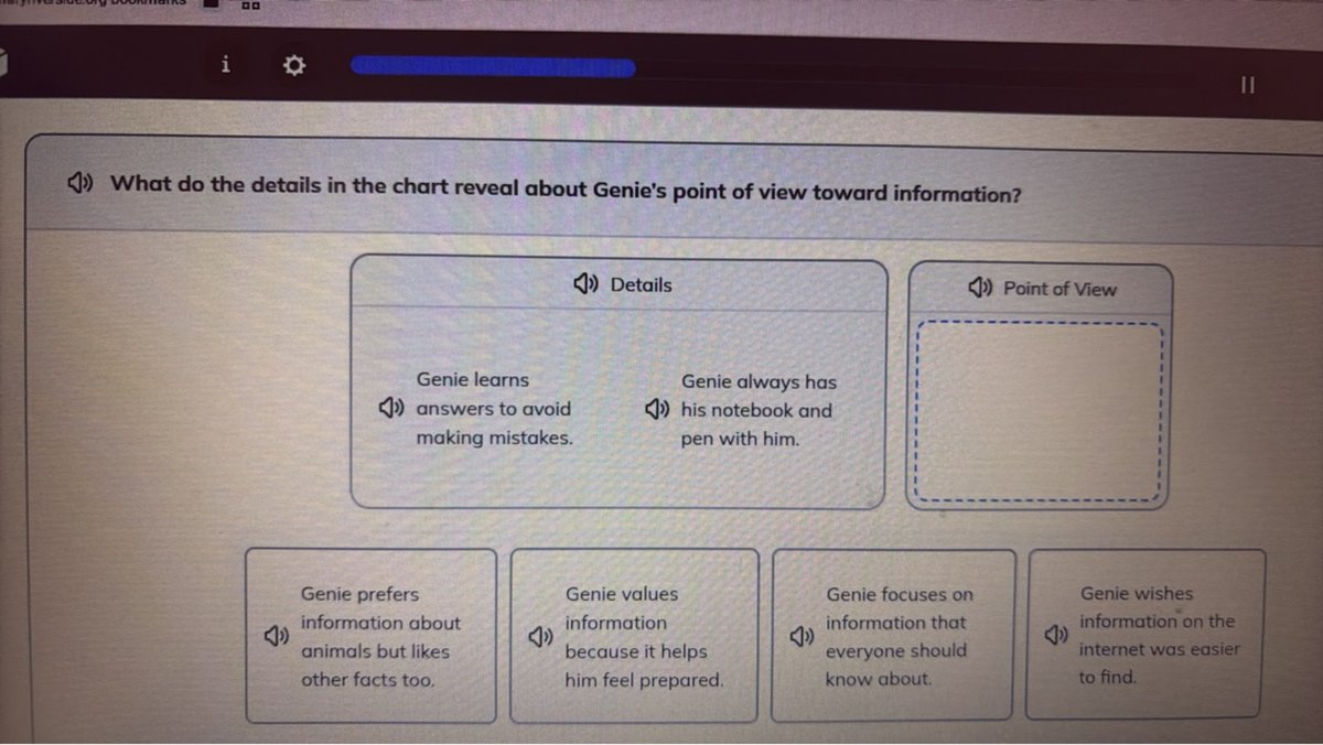 What do the details in the chart reveal about Genie's point of view towar..