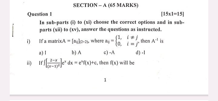 SECTION-A (65 MARKS) Question 1 [15x1=15] In sub-parts (i) to (xi) choose..