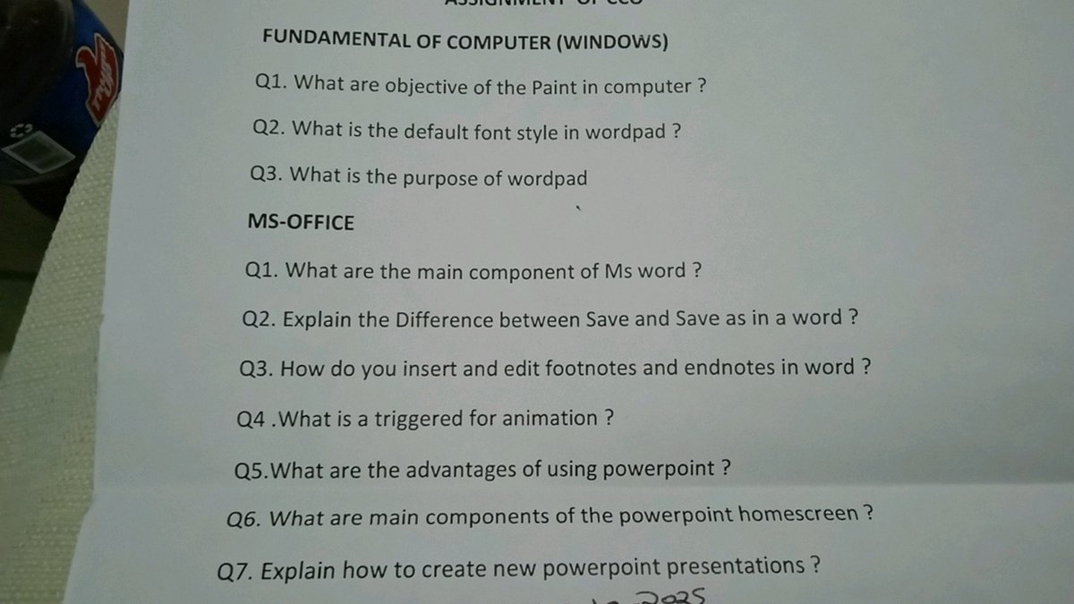 Fundamental of Computer (Windows) What are the objectives of Paint in co..