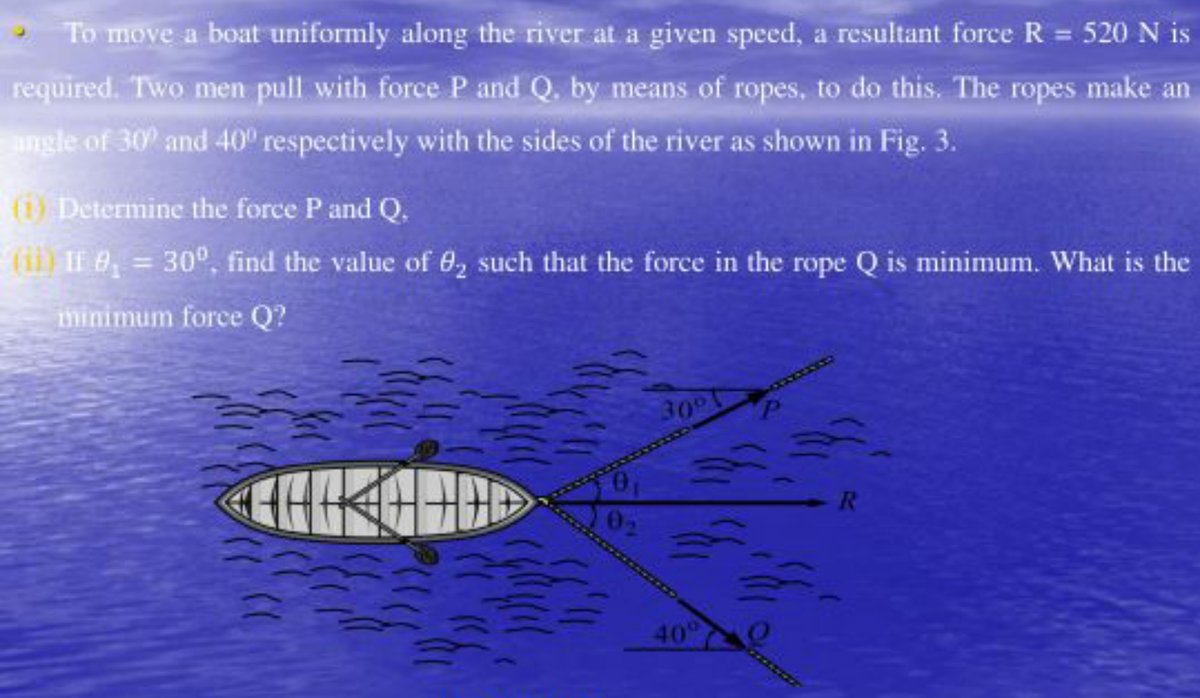 To move a boat uniformly along the river at a given speed, a resultant fo..