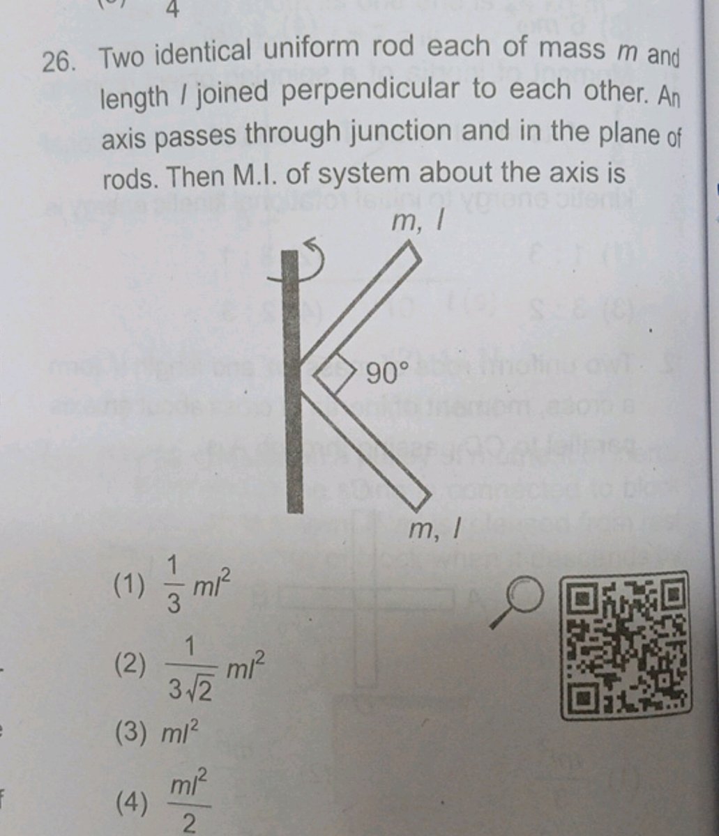 Two identical uniform rods, each of mass m and length l, are joined perpe..