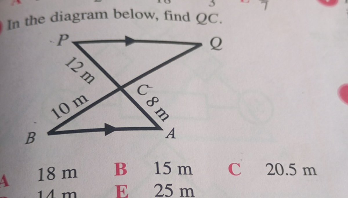 In the diagram below, find QC. (Diagram shows two intersecting lines PA