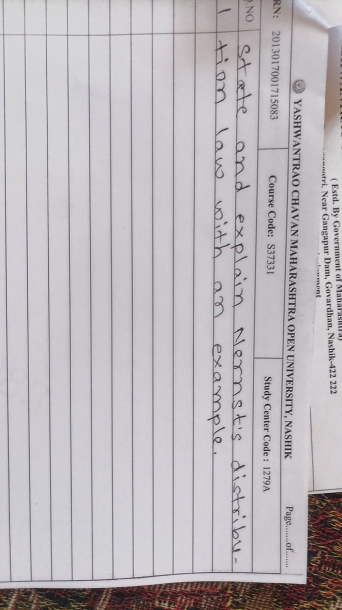 State and explain Nernst's distribution law with an example. | Filo