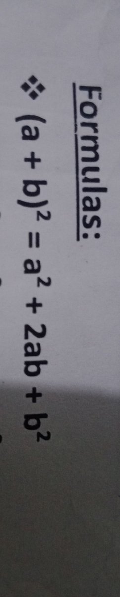 Formulas: (a + b)² = a² + 2ab + b² | Filo