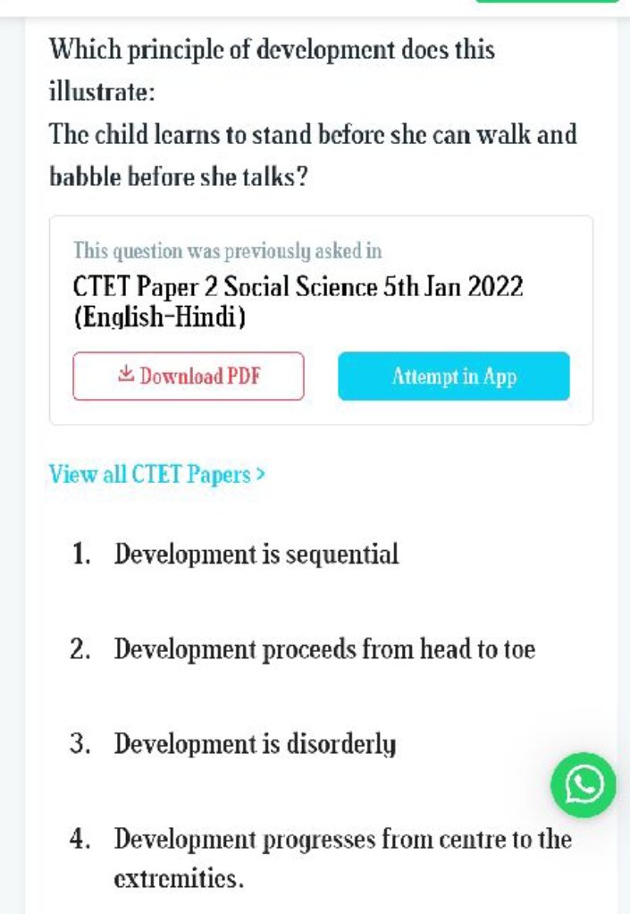Which principle of development does this illustrate: The child learns to