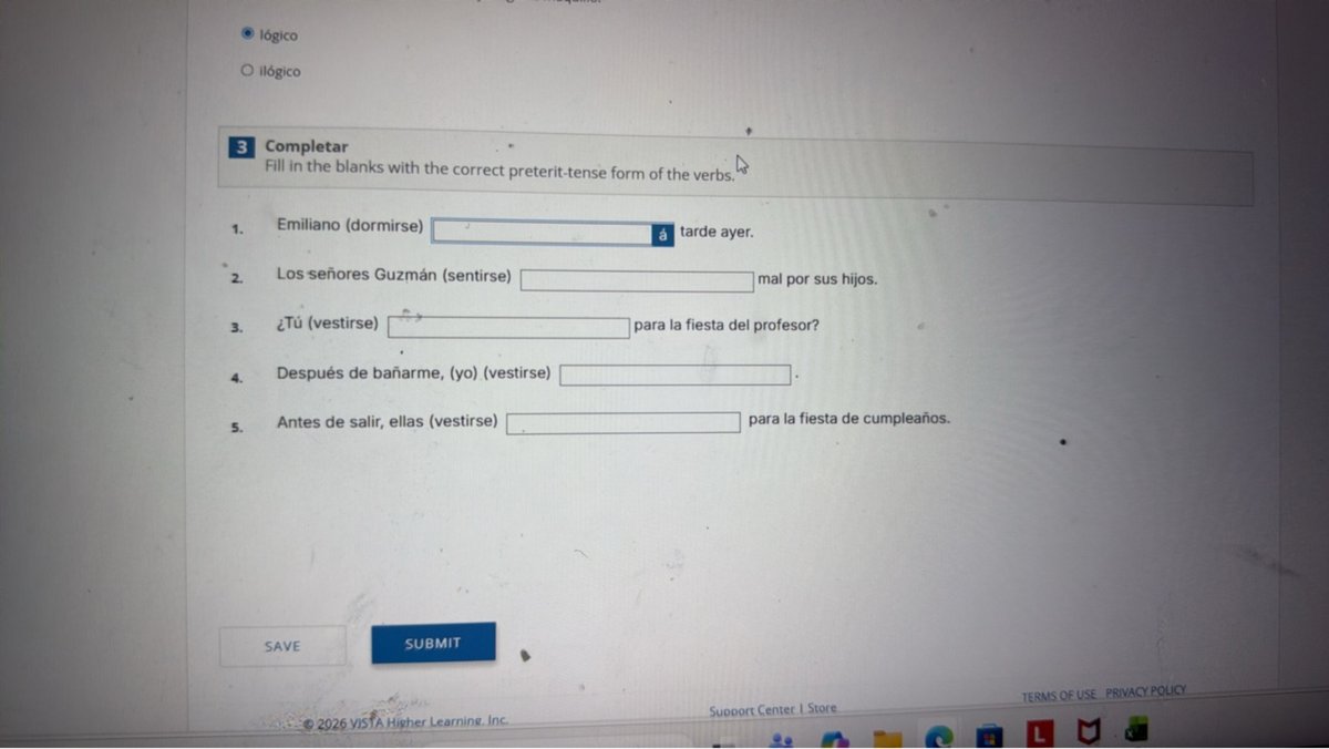 Completar Fill in the blanks with the correct preterit-tense form of the