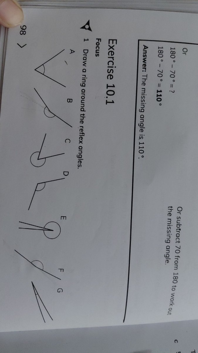 Exercise 10.1 Focus 1 Draw a ring around the reflex angles. (Diagrams A-..
