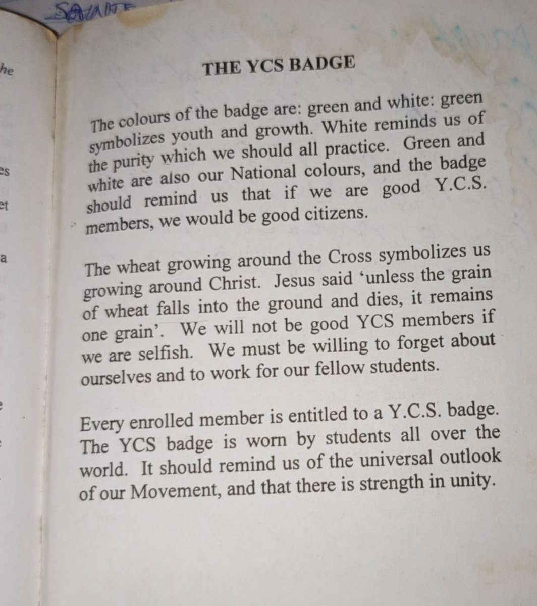 THE YCS BADGE The colours of the badge are: green and white: green symbol..