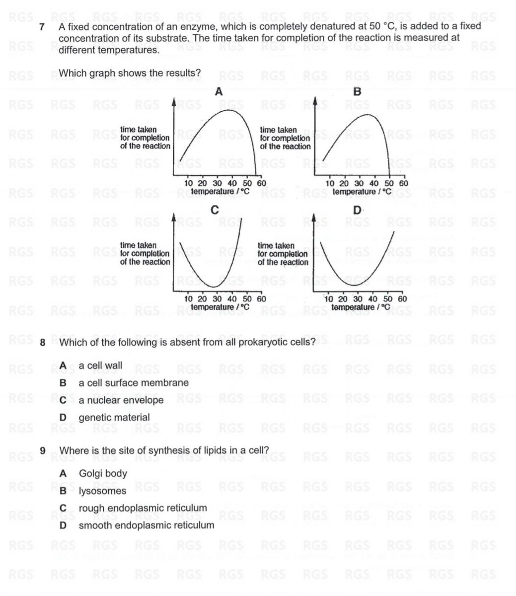 7 A fixed concentration of an enzyme, which is completely denatured at 50..