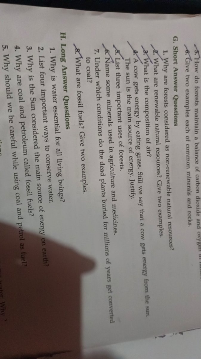 Here are some questions: G. Short Answer Questions Why are forests cons..