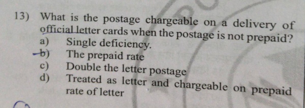 What is the postage chargeable on a delivery of official letter cards whe..