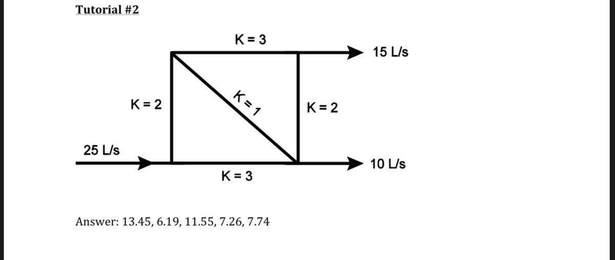 Tutorial #2 Given the diagram with flow rates and K values, calculate th..
