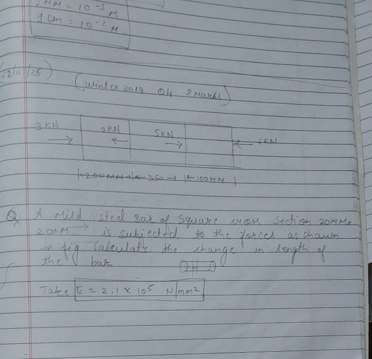 A mild steel bar of square cross-section 20mm x 20mm is subjected to the