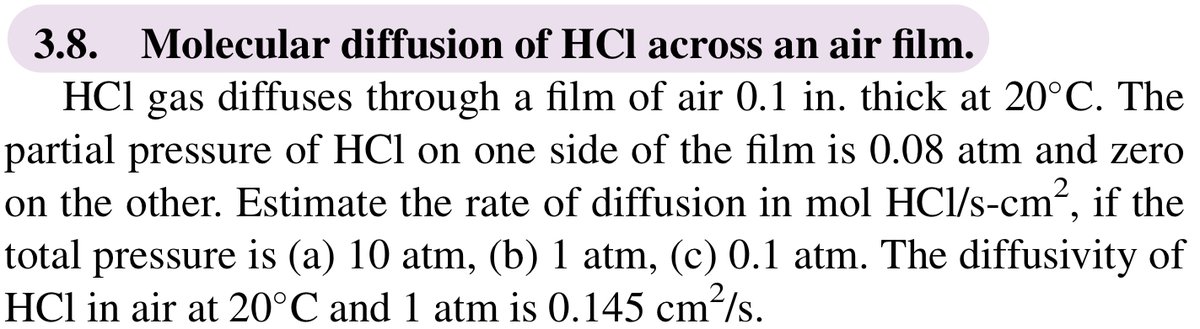 3.8. Molecular diffusion of \mathbf { H C l } across an air film. HCl ga..