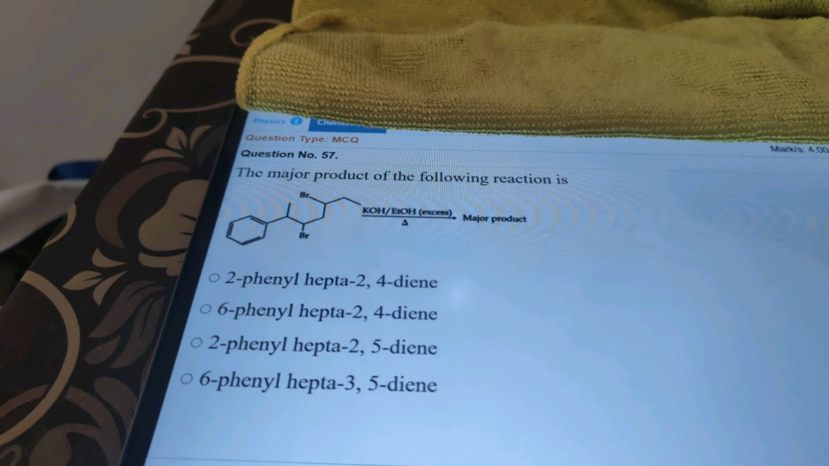 The major product of the following reaction is: [Diagram of 1,3-dibromo-..