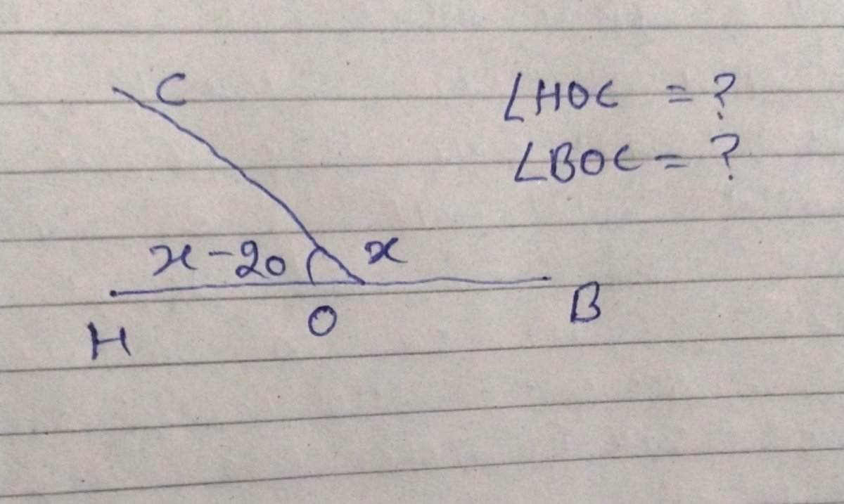 In the given diagram, a straight line HB passes through point O. A ray OC..
