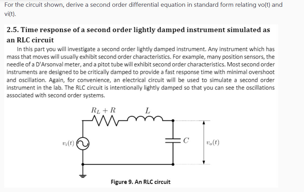 For the circuit shown, derive a second order differential equation in sta..