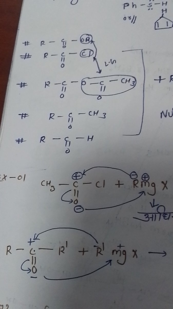 The image displays several organic reaction schemes, primarily involving