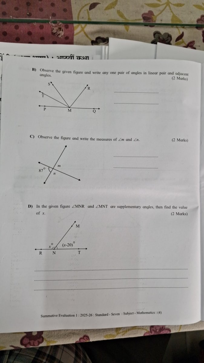 B) Observe the given figure and write any one pair of angles in linear pa..