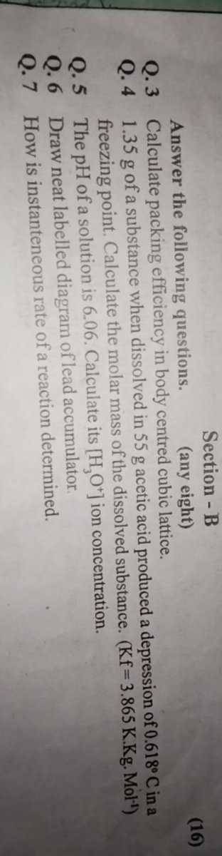 Answer the following questions. Q.3 Calculate packing efficiency in body..